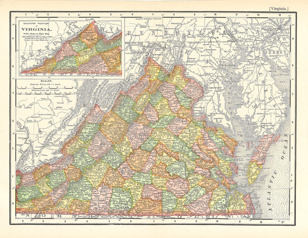 Antique Map of Virginia, Unique Gift or Home Decor, a Printable Digital ...