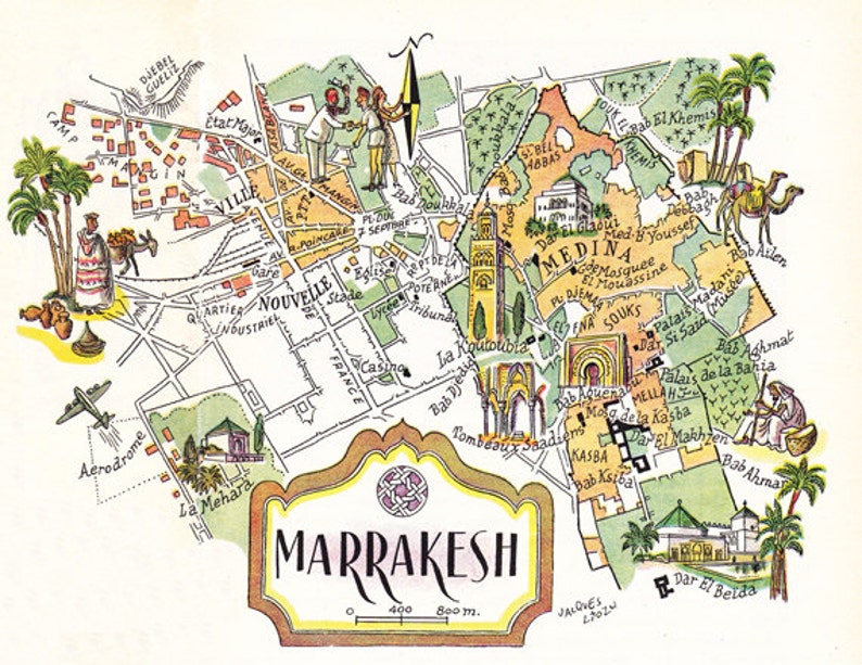 Old Pictorial Map of Marrakesh Morocco From the 1950's | Etsy