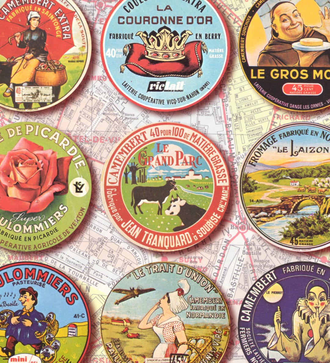 48 Camembert Cheese Labels 2.75 Inch French Cheese Circles, Digital Art ...
