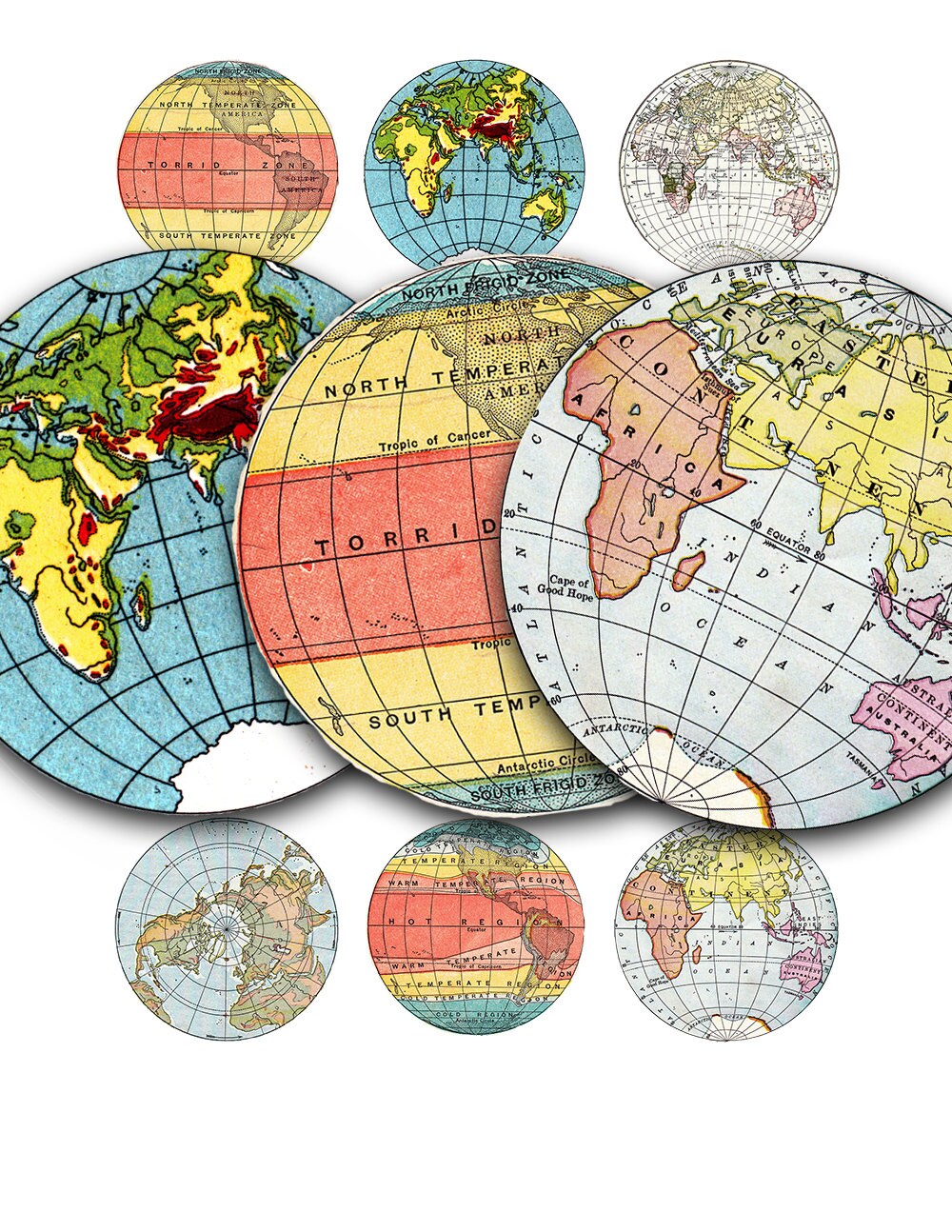 Vintage Map Circles 2 Inch Size Digital Download No. 14 - Etsy