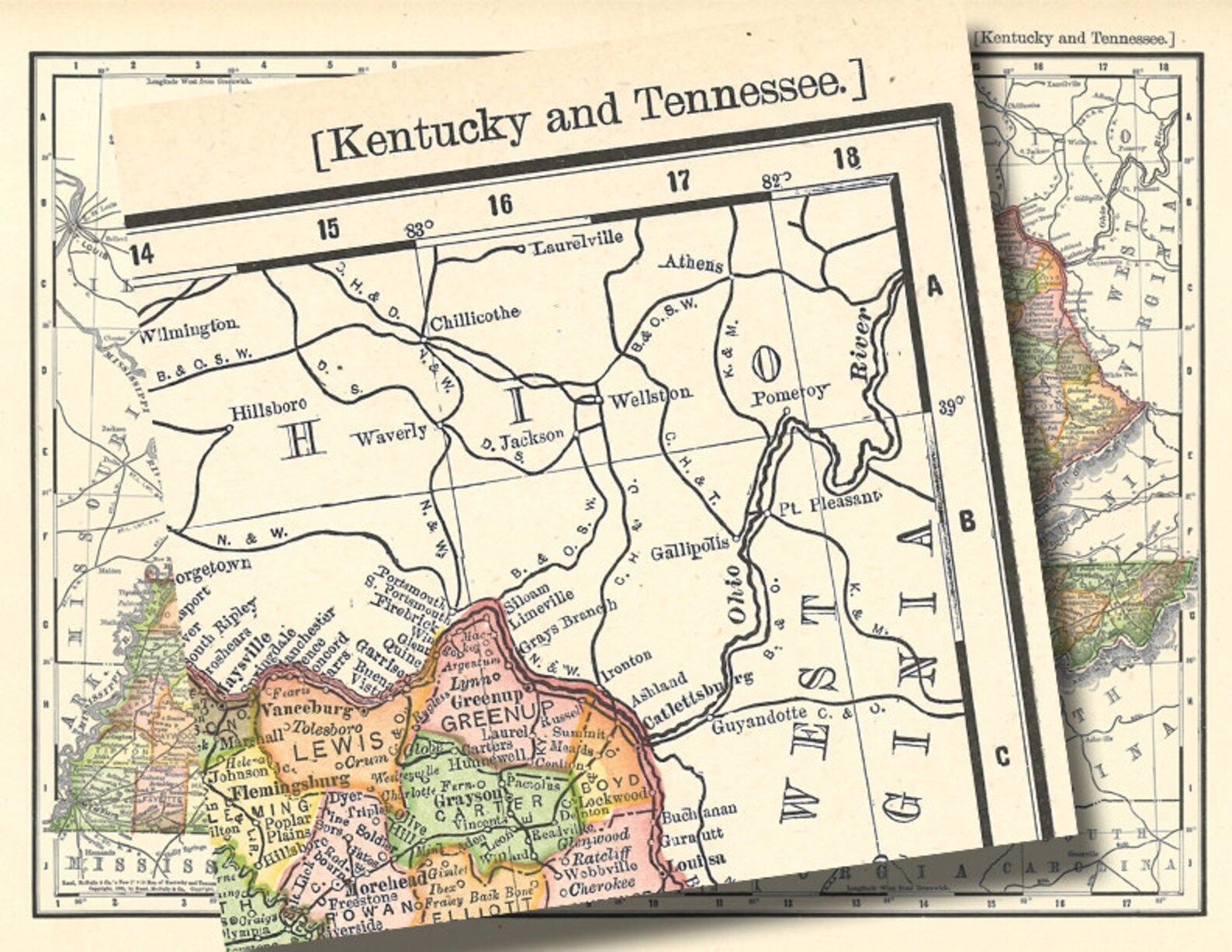Printable Map of Tennessee and Kentucky, Arts an Crafts, Digital ...