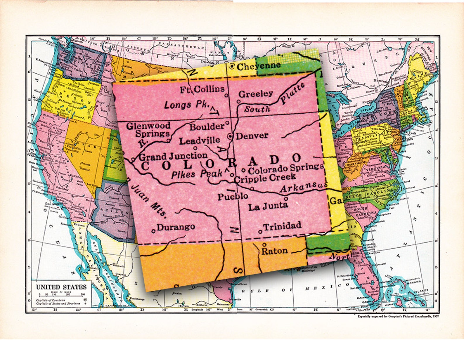 Vintage United States Map, Circa 1930's, Classroom Decor, Home Decor ...