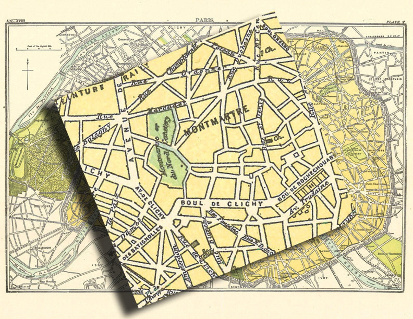 Printable Map of Paris for Arts and Crafts Home Decor | Etsy