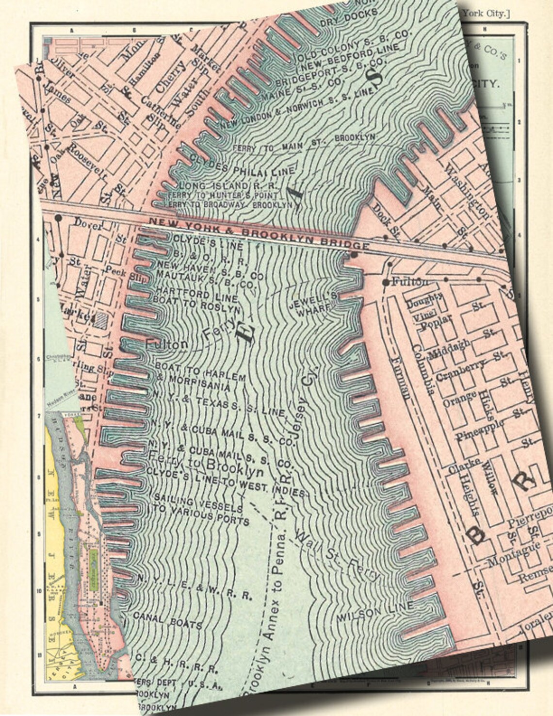 Printable Map of Southern Manhattan From 1895 a 600 Dpi File Digital ...