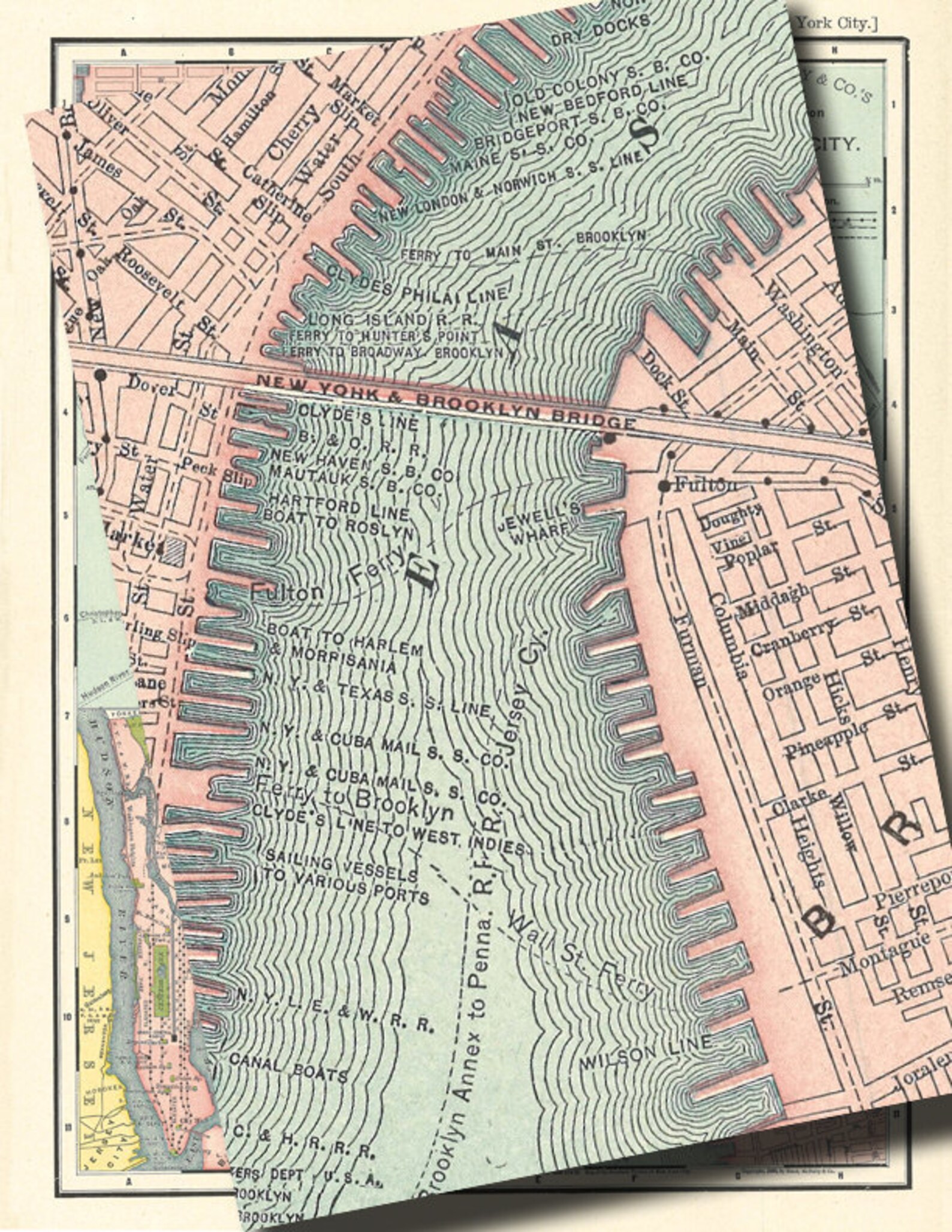 Buy Printable Map of Southern Manhattan From 1895 a 600 Dpi File ...