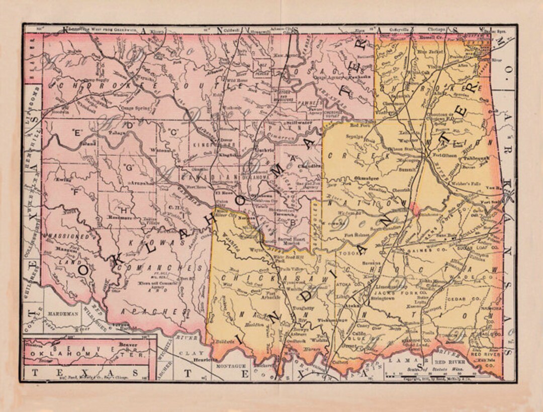 Old Map of Oklahoma From 1891, Unique Gift and Home Decor, a Printable ...