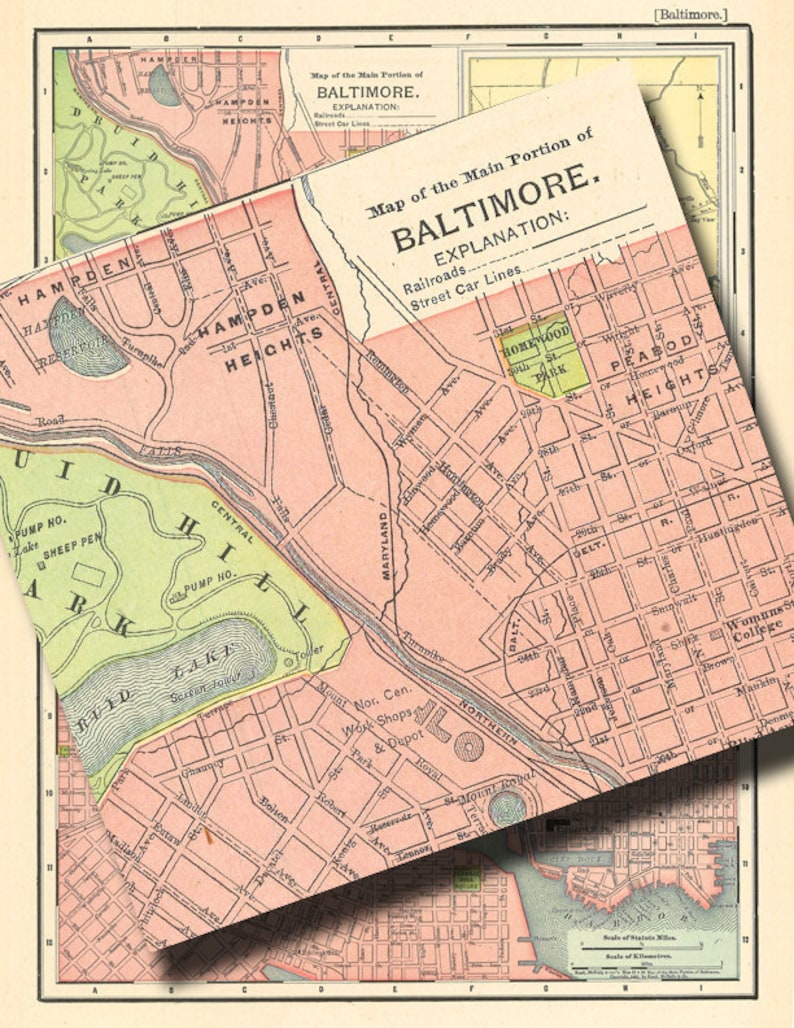 Printable Map of Baltimore Maryland From 1895 Unique Home | Etsy