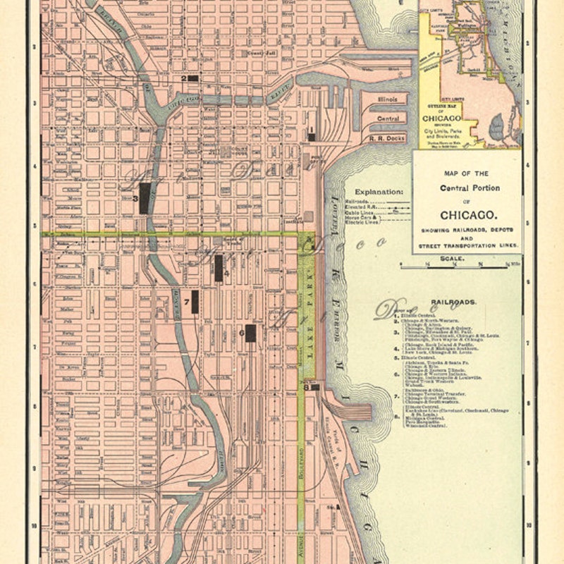 Chicago Vintage Map - Etsy