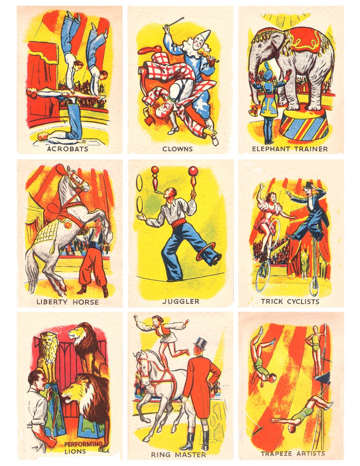 Circus Cards Collage Sheet From Vintage 1940's Playing - Etsy