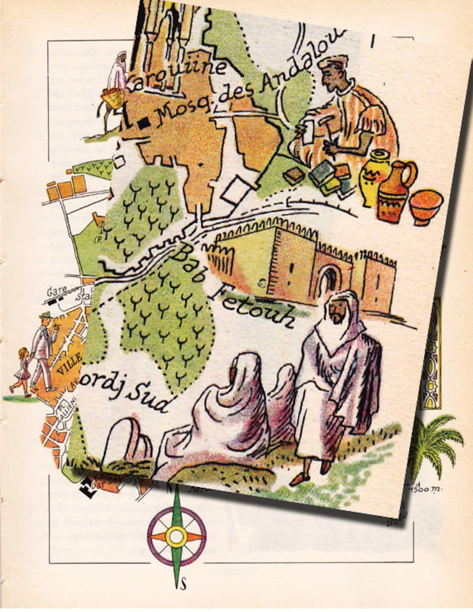 Old Map of Fes Fez Morocco From The1950's by French | Etsy