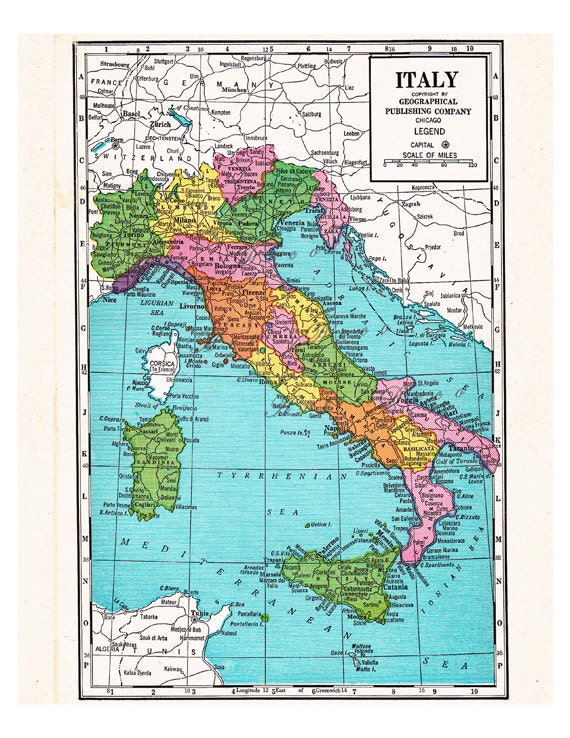 Printable Map of Italy From the 1920's Unique Gift or - Etsy Canada