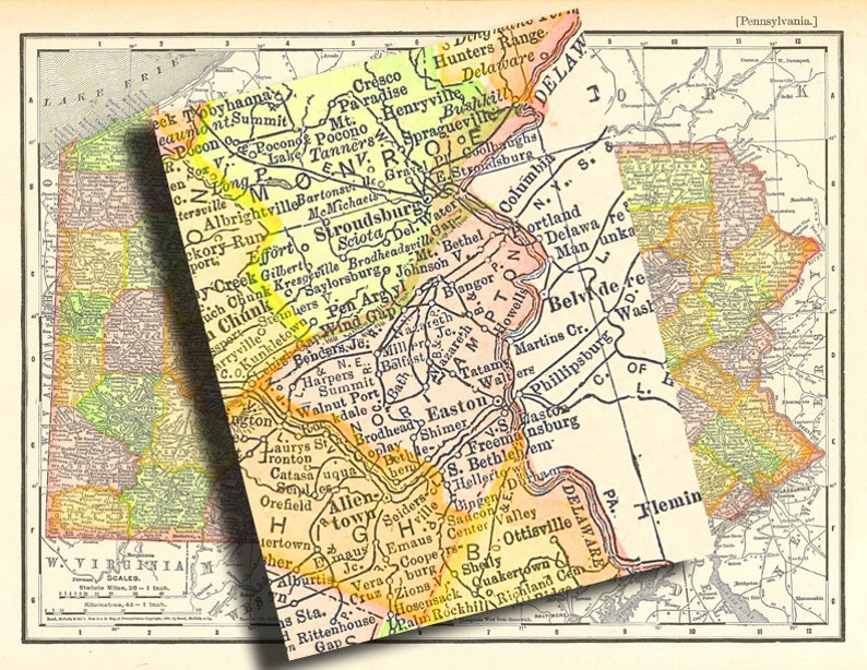 Printable Map of Pennsylvania, Digital Download No. 767 - Etsy