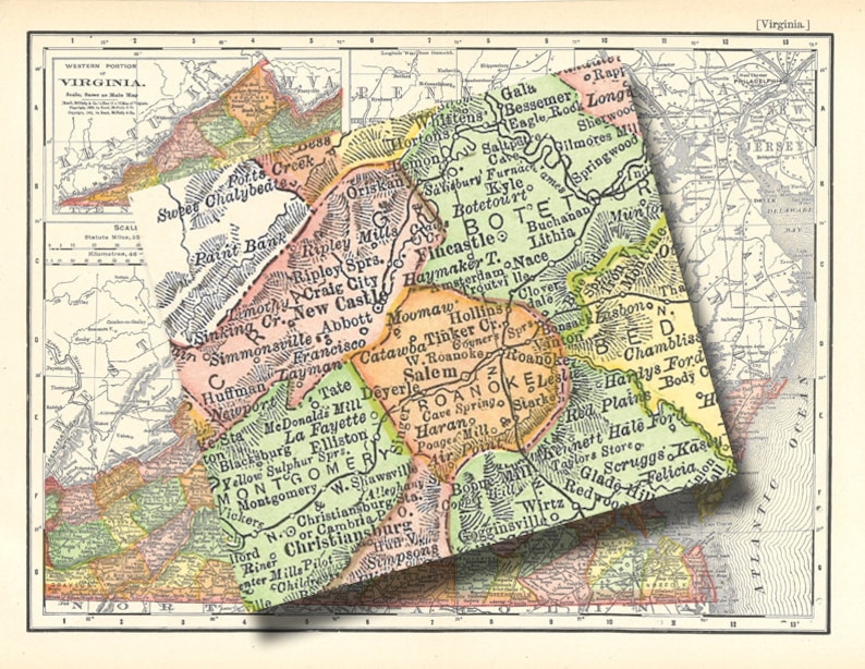 Antique Map of Virginia Unique Gift or Home Decor a - Etsy