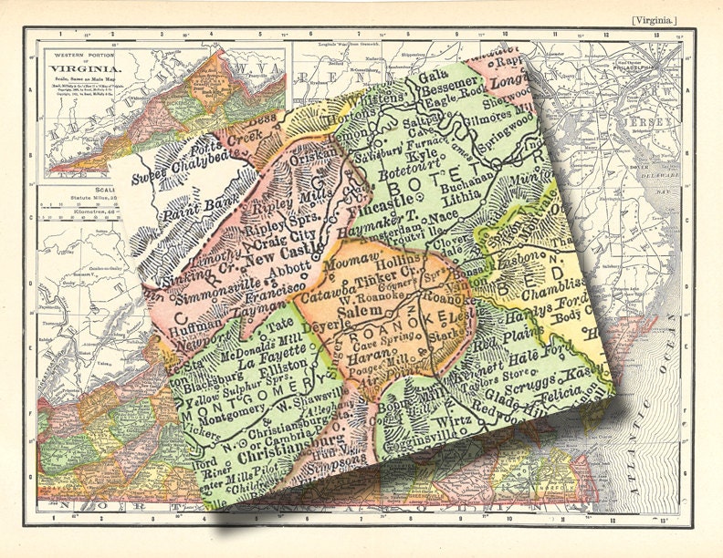 Antique map of Virginia unique gift or home decor a | Etsy