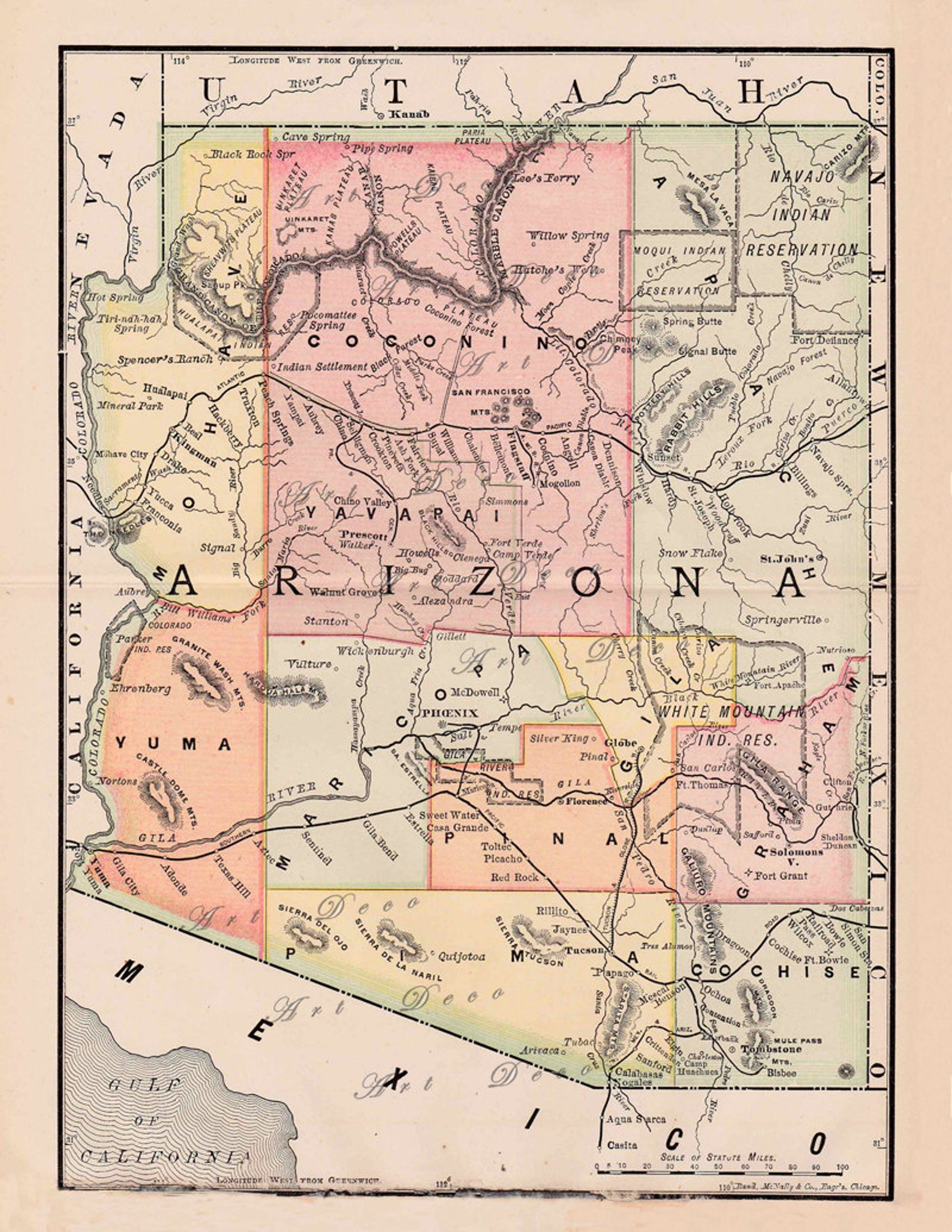 Printable Map of Arizona 19th Century Antique Map for Home - Etsy