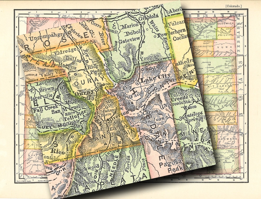 Printable map of Colorado from the early 1900's | Etsy