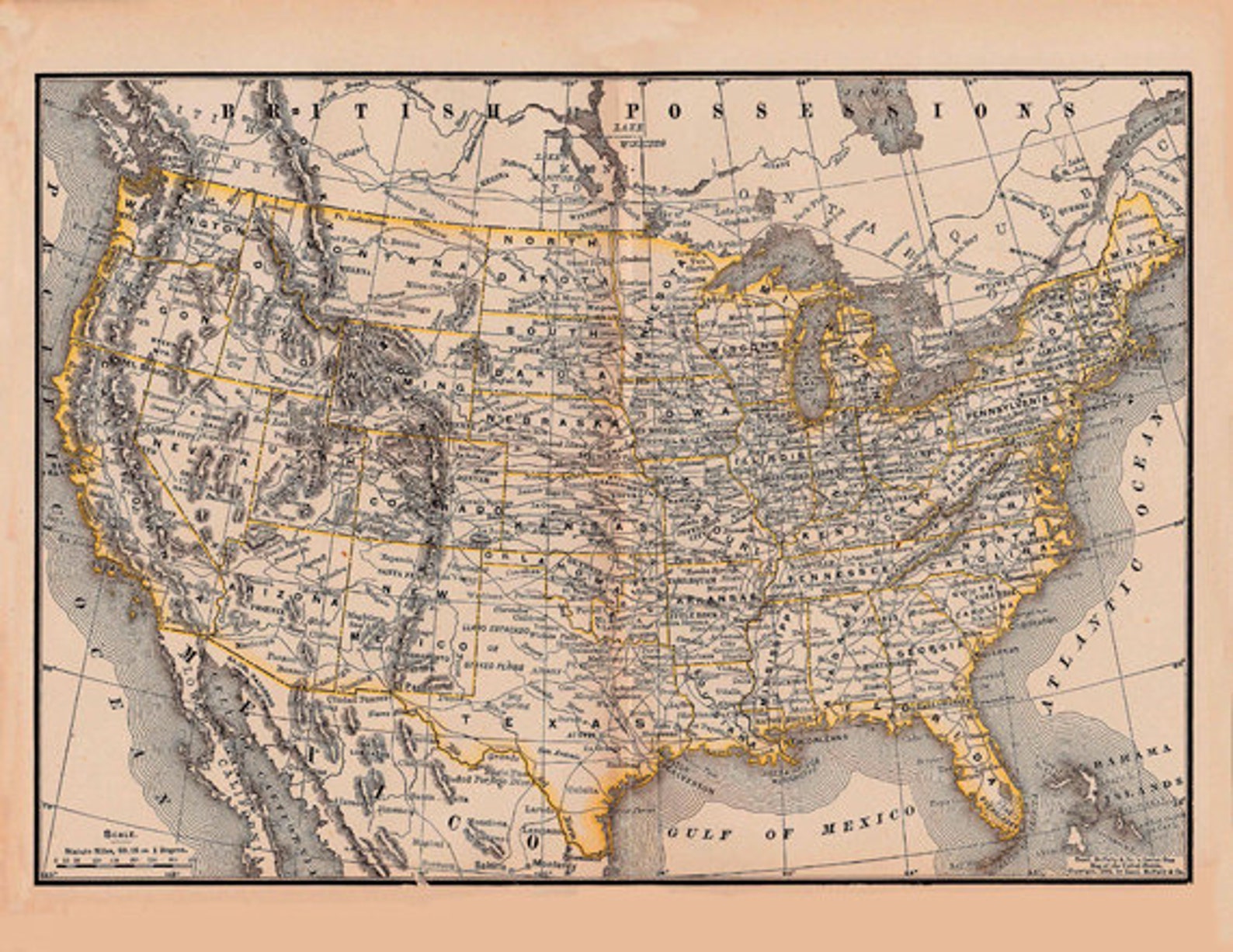 Antique map of America from the 19th century a printable map | Etsy