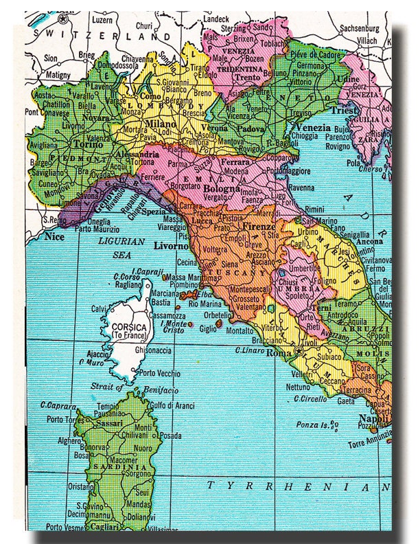 Italy Map Map Of Italy 1930 S Italy Vintage Italy Map Etsy Il 1588xN ...