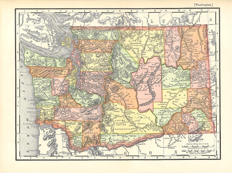 Printable Map of Washington State, Wall Art, Arts and Crafts ...