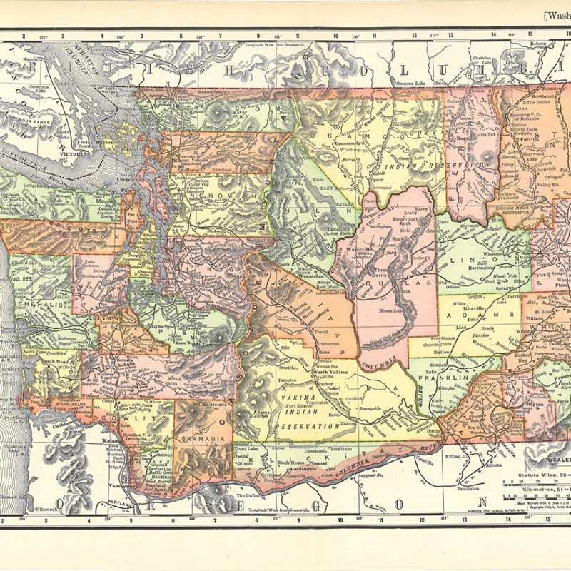 Map of Washington State - Etsy