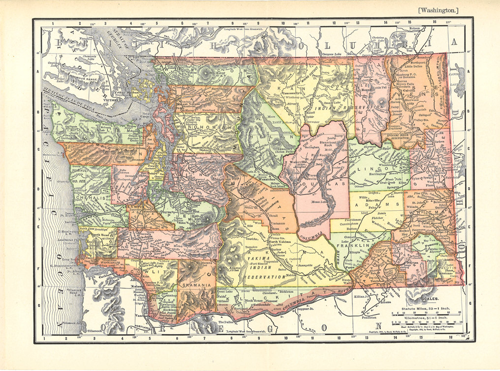 Printable Map of Washington State, Wall Art, Arts and Crafts ...