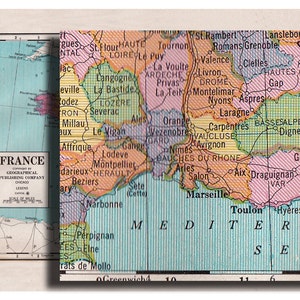 Map of France From the 1920's in Pretty Pastel Colors, Unique Gift and ...