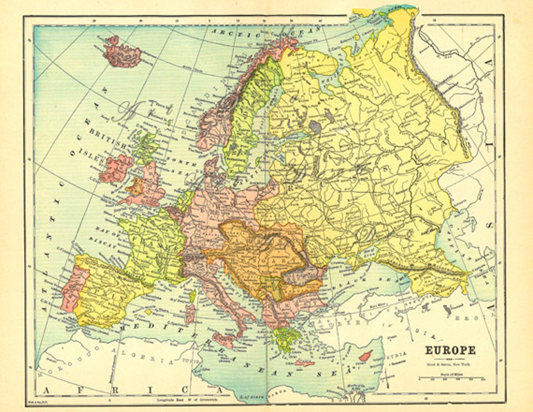 Printable Map of Europe, Very Detailed and Colorful, for Arts and ...