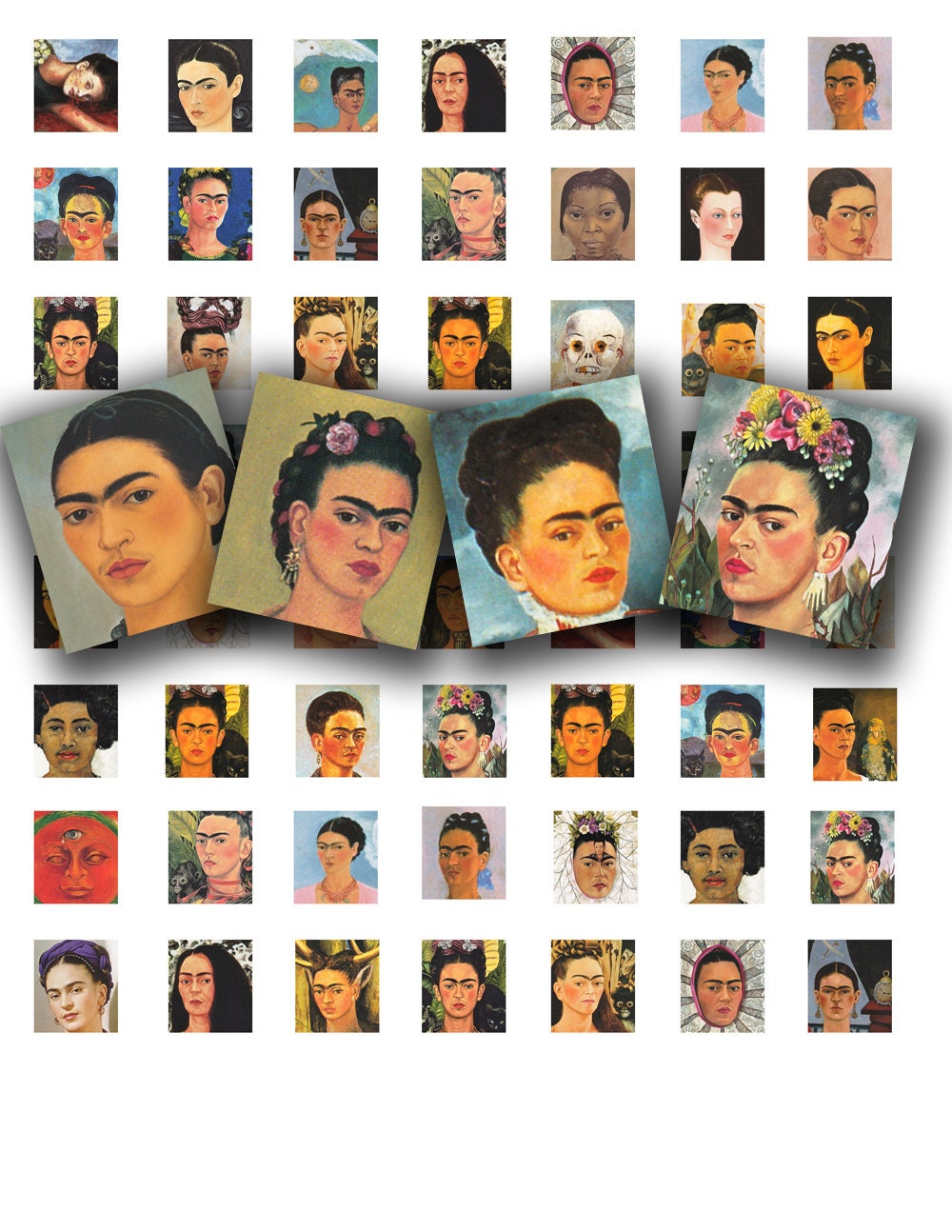 Frida Kahlo Collage Sheet In A Scrabble Tile Size For Jewelry And