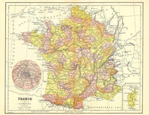 Map of France, a Printable Digital Download for Home Decor, Crafting ...