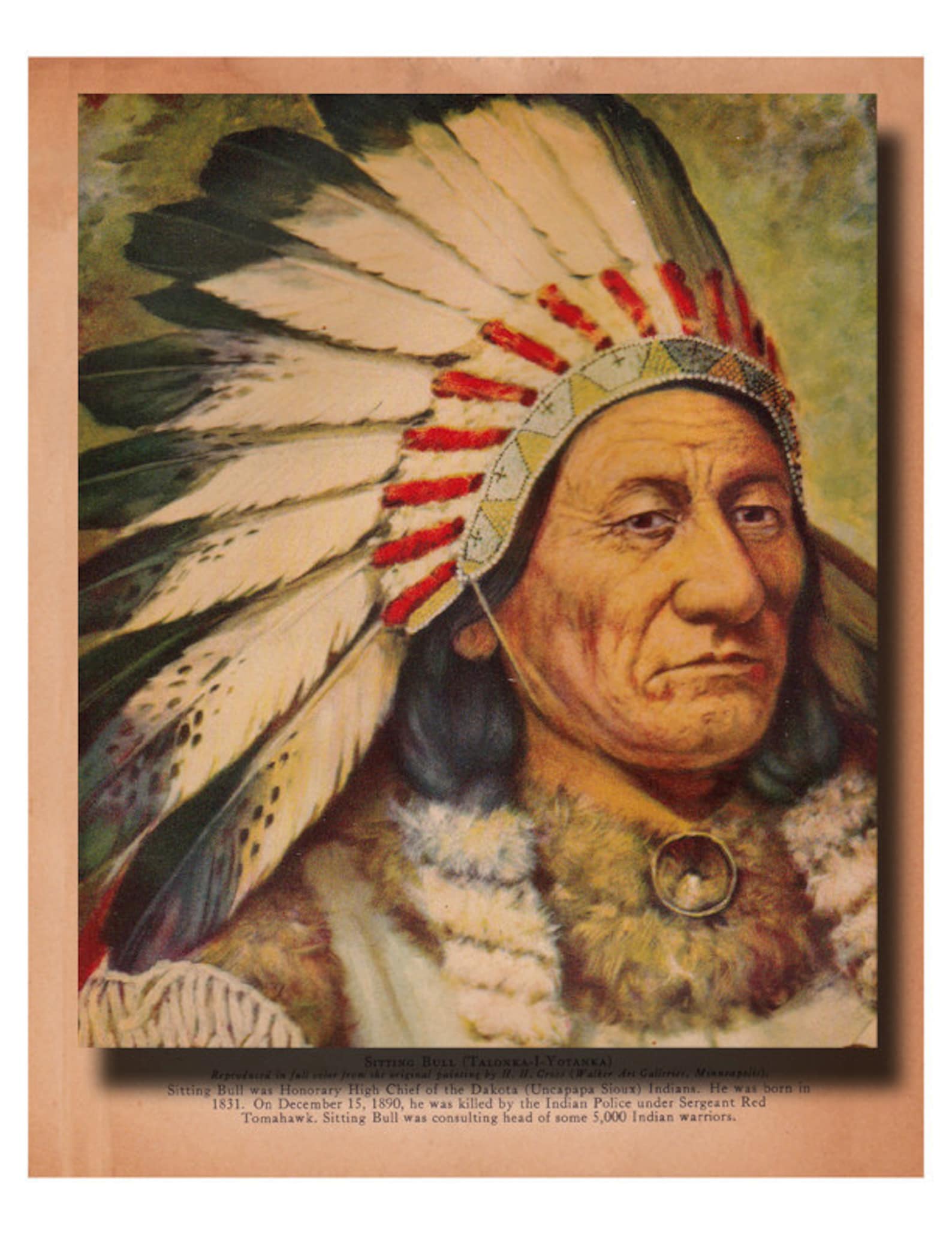 Native American Sitting Bull Print Chief of Dakota Sioux - Etsy
