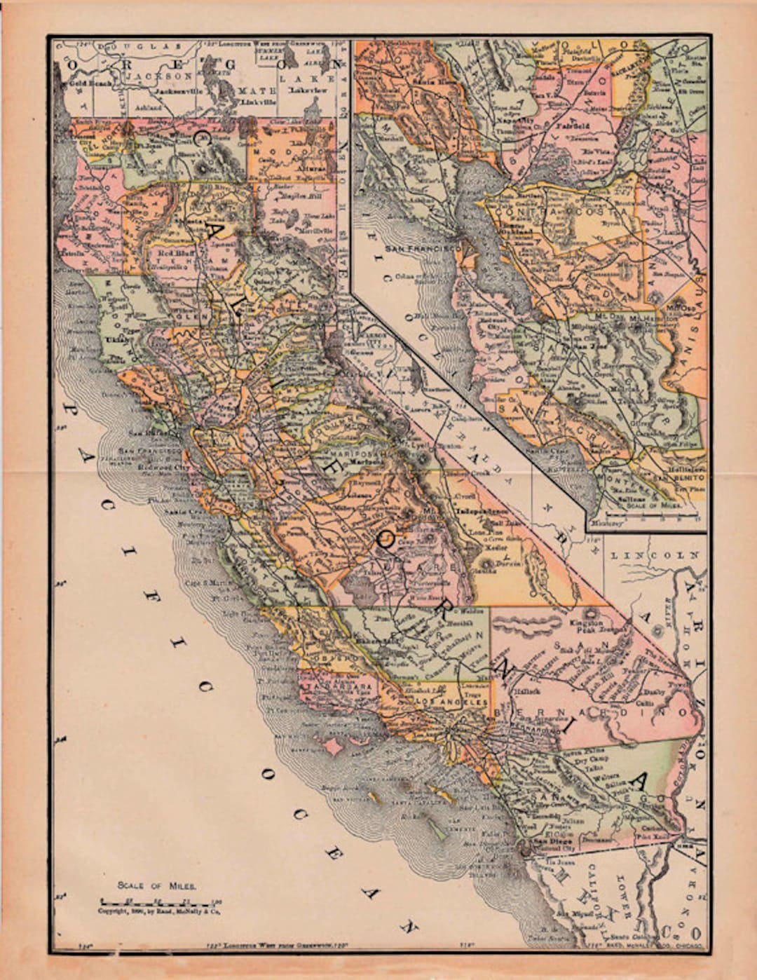 Printable Map of California From 1890, Arts and Crafts, Scrapbooking ...