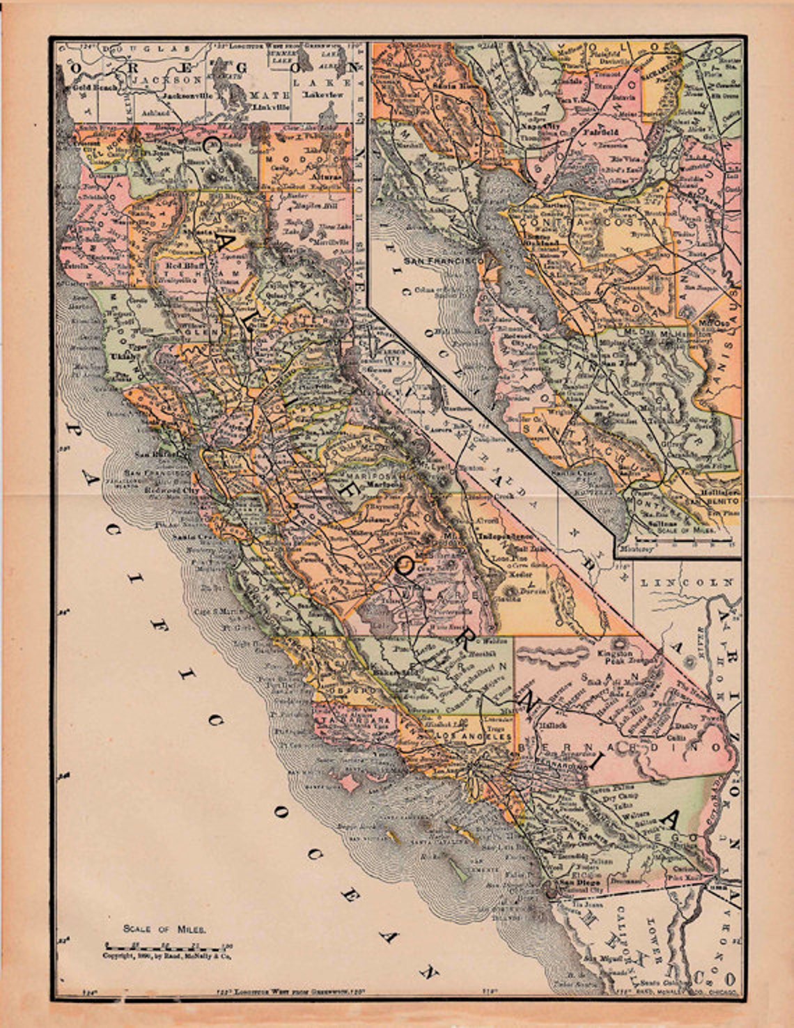 Printable Map of California From 1890 Arts and Crafts - Etsy