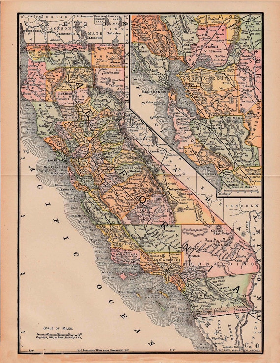 Printable Map of California From 1890 Arts and Crafts - Etsy