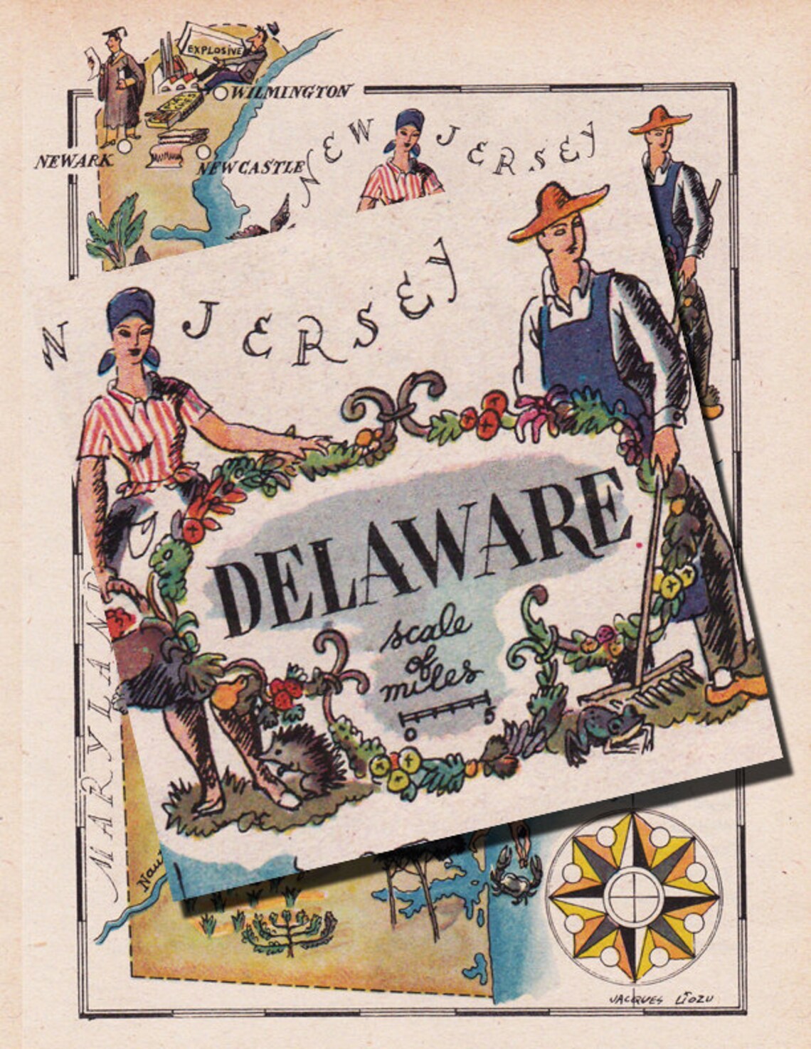 Printable Map of Delaware From the 1940's Funny Pictorial - Etsy