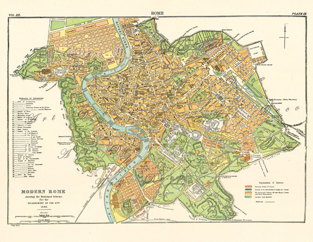 Printable Map of Rome Around 1885, Unique Gift and Home Decor, Digital ...