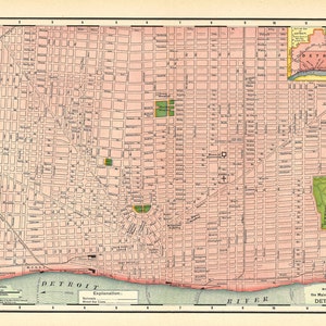 Printable Map of Detroit, Showing the City Streets From 1895, a 600 Dpi ...
