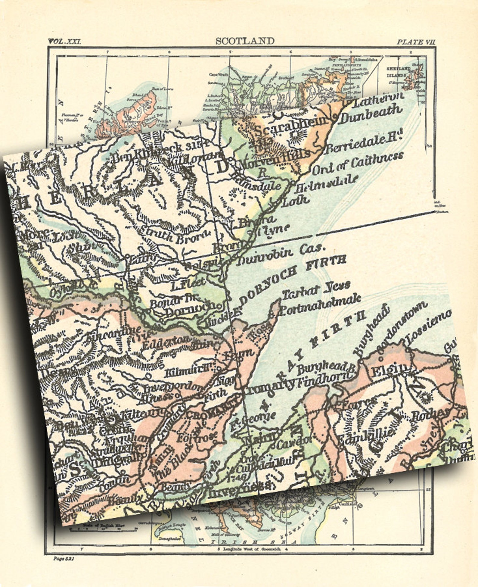 Printable Map of Scotland, Antique Home Decor, Arts and Crafts ...