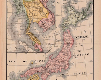 Old Japan and Korea Map 1915 Vintage Japanese Sea Birds Eye View Chart ...