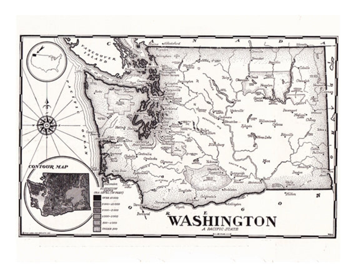 Map of Washington State From the 1950's Arts an Crafts a - Etsy
