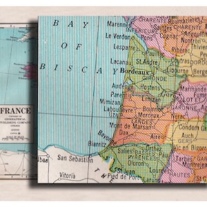 Map of France From the 1920's in Pretty Pastel Colors, Unique Gift and ...