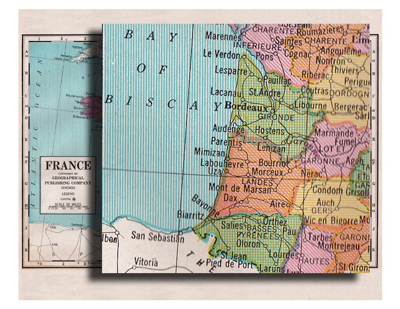 Map of France From the 1920's in Pretty Pastel Colors, Unique Gift and ...