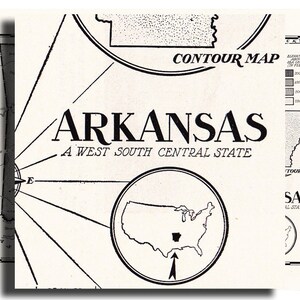 Printable Map of Arkansas From the 1950's, Home Decor, Digital Prints ...