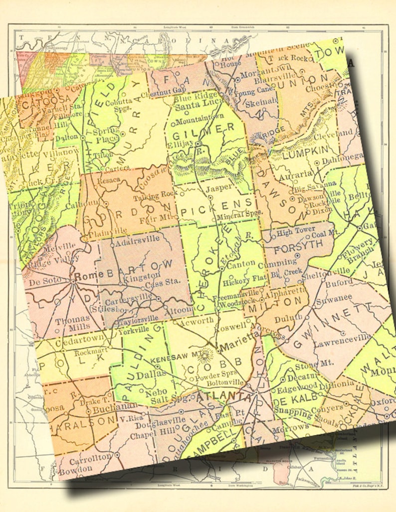 Old Map of Georgia, Detailed and Colorful, Printable Digital Antique ...