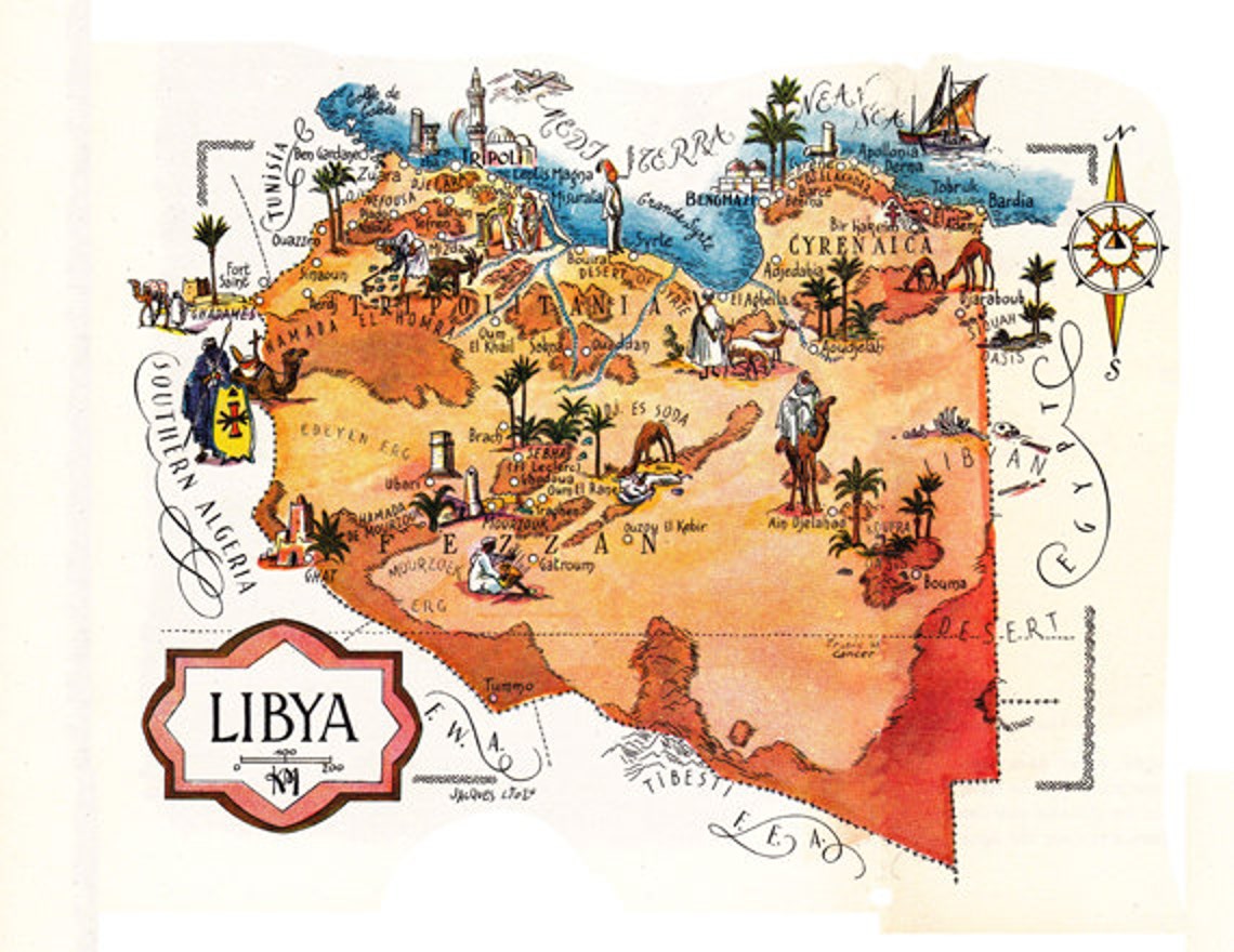 Printable Map of Libya From the 1950's Arts and Crafts - Etsy