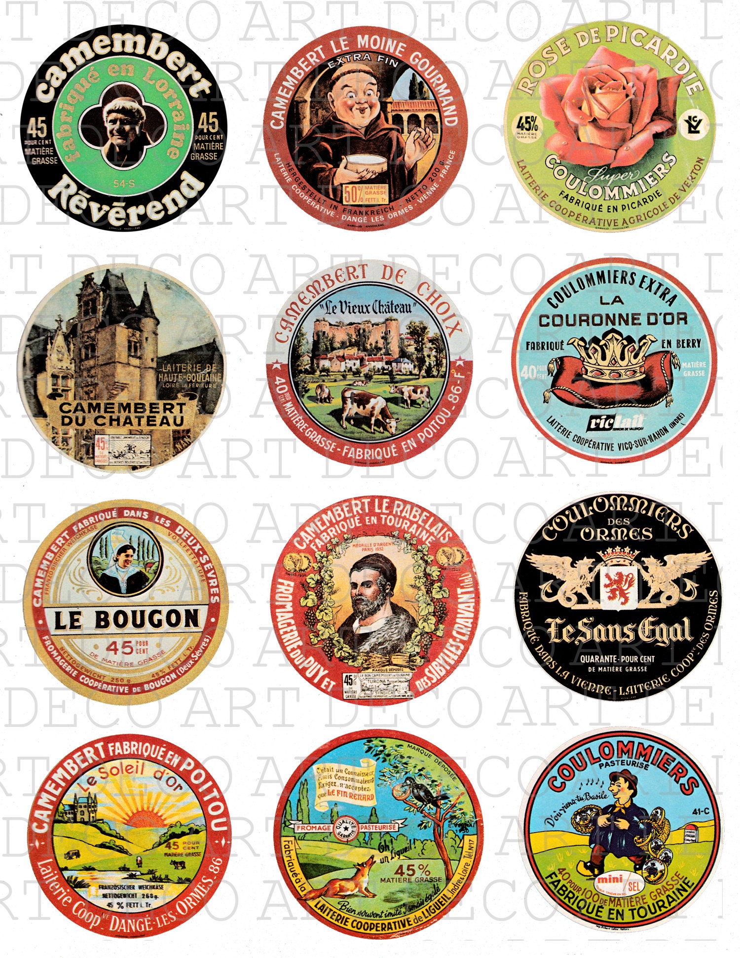 48 Camembert Cheese Labels 2.75 Inch French Cheese Circles, Digital Art ...