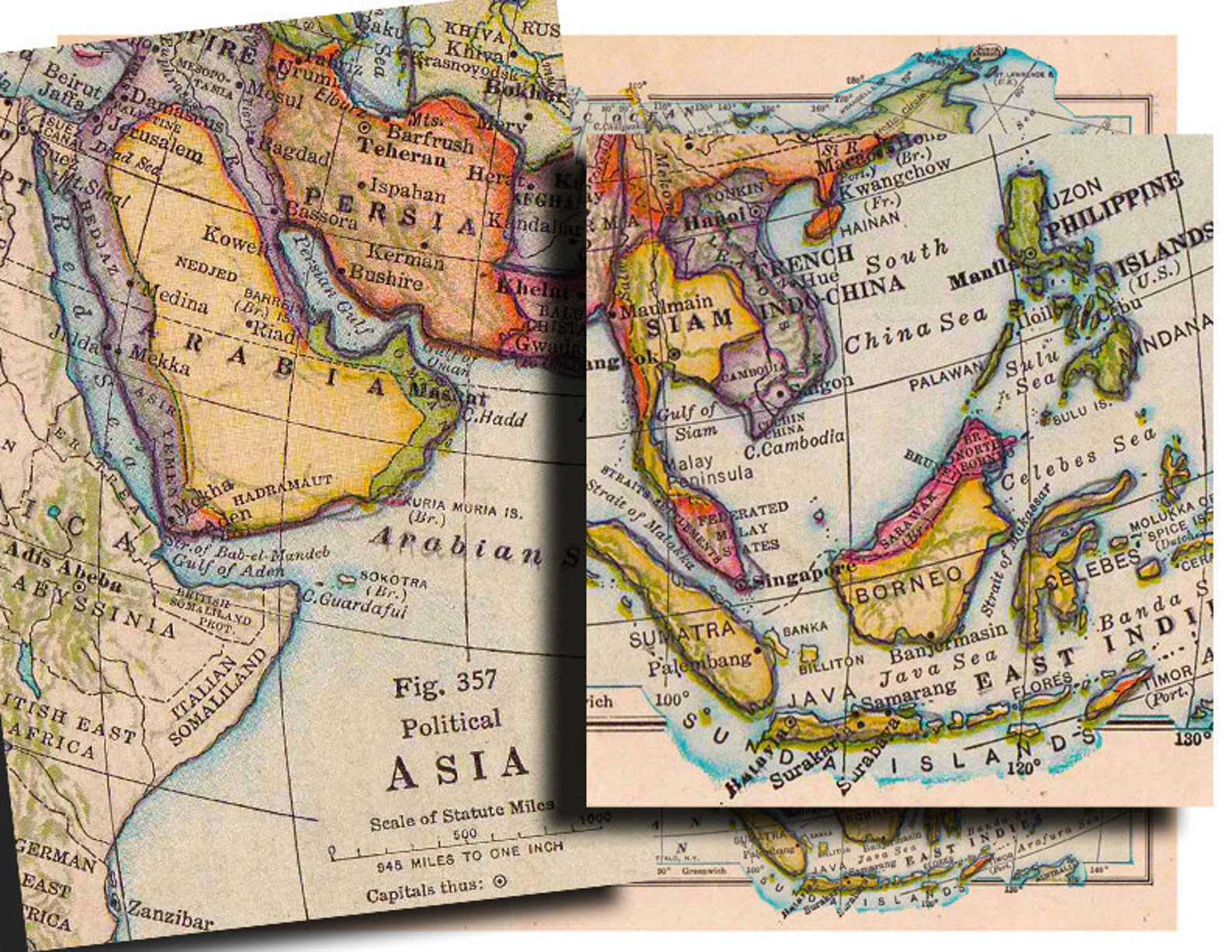 Printable map of Asia in gorgeous colors for home decor | Etsy