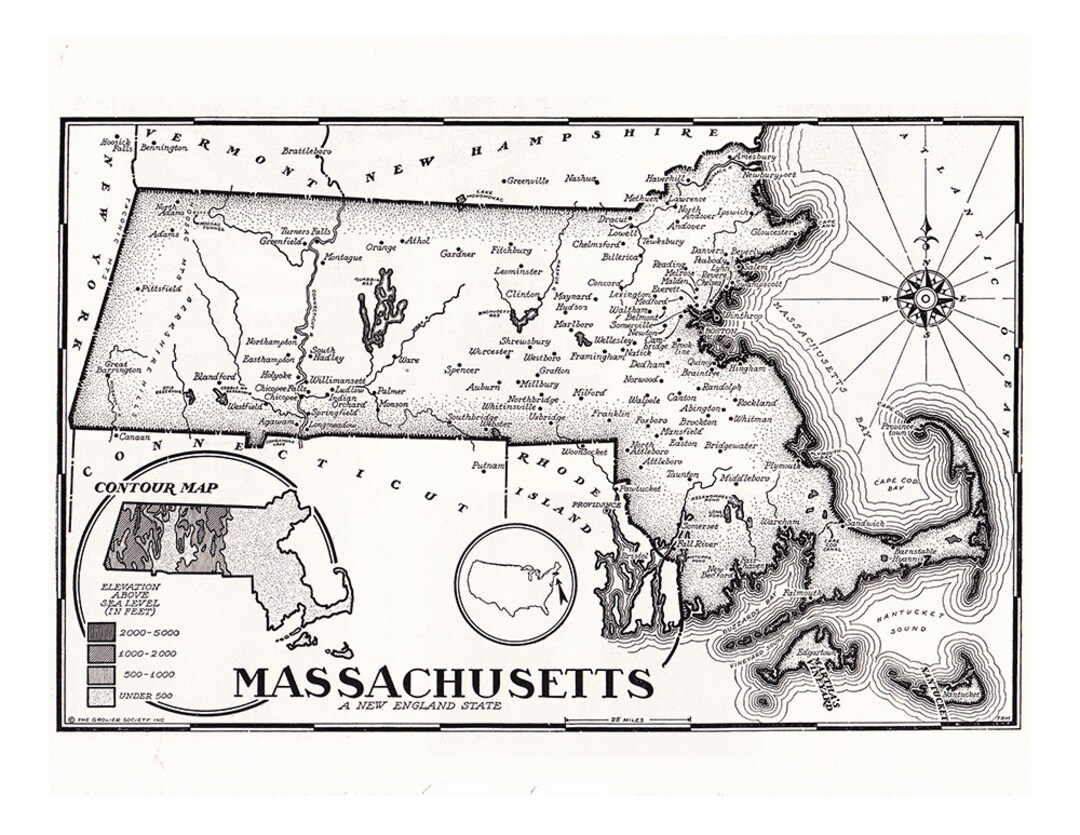 Printable Map of Massachusetts,1950's Era, Digital Download for a ...