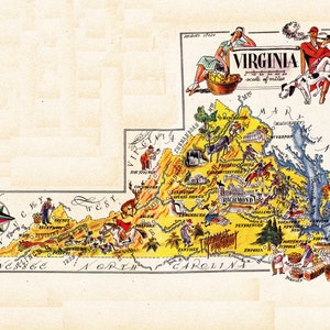 Map of Virginia From the 1940's a Funny Pictorial Map - Etsy