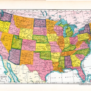 Vintage United States Map, Circa 1930's, Classroom Decor, Home Decor ...
