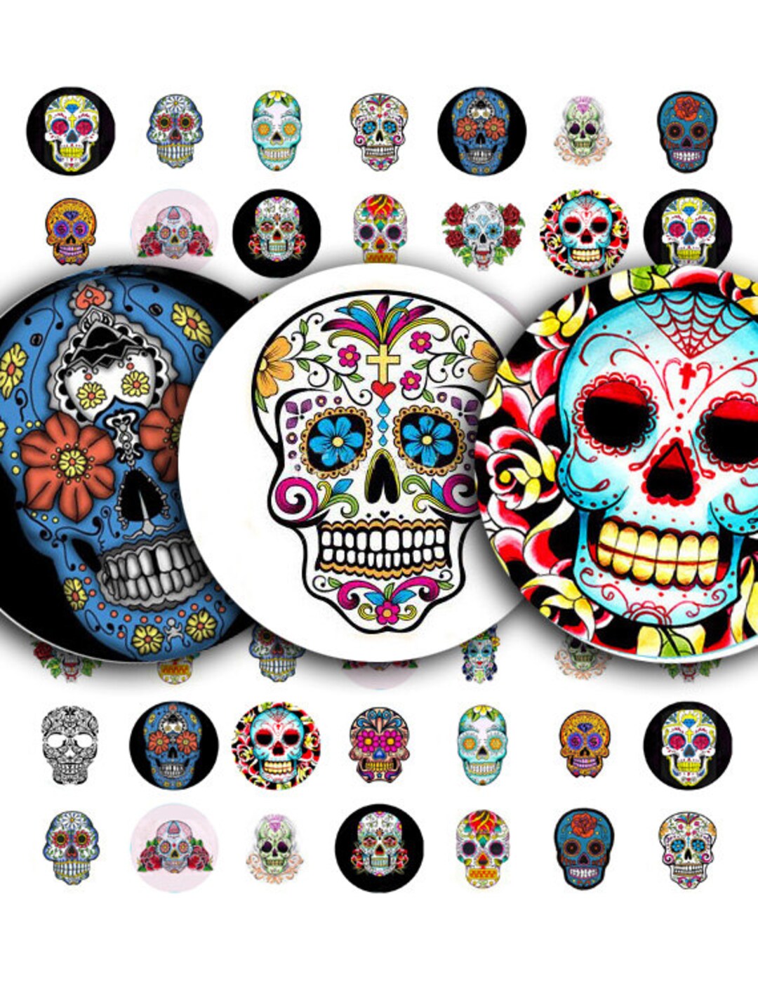 Day of the Dead, Dia De Los Muertos, Sugar Skull Tattoos in 1 Inch ...